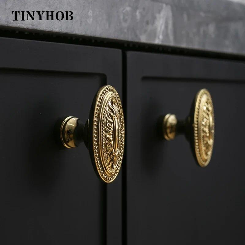 Gold Vintage Carving Wardrobe Knob Furniture Handles Door Knobs and ...
