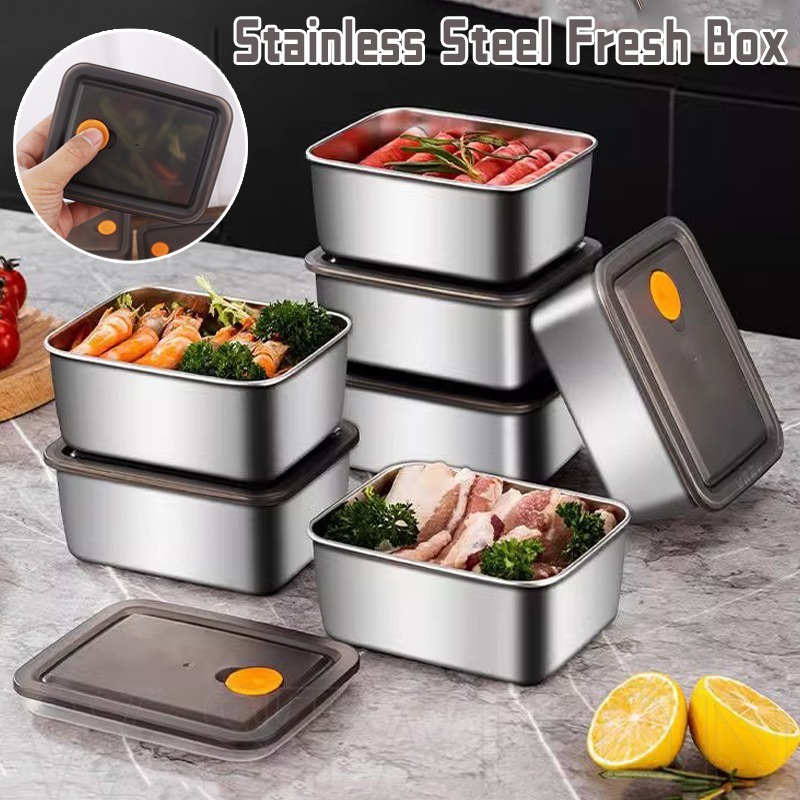 Stainless Steel Fresh Keeping Box With Lid - Rectangular Airtight Food ...