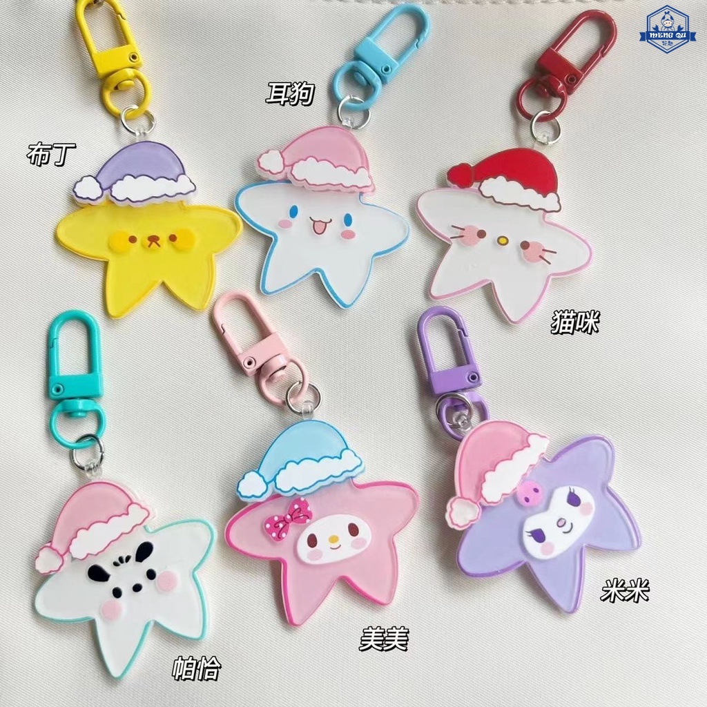 Sanrio Santa Hat Keychain Cartoon Cute Hello Kitty Melody Cinnamoroll ...