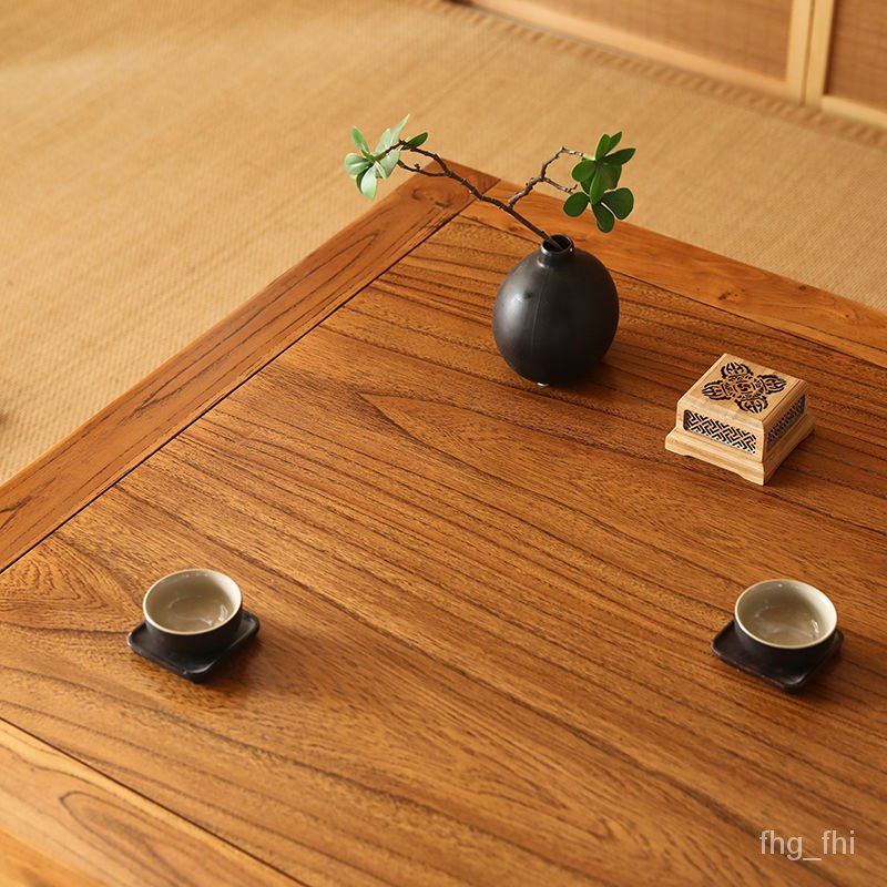 YQ62 Old Elm Tatami Tea Table Solid Wood Bay Window Table Small Coffee ...