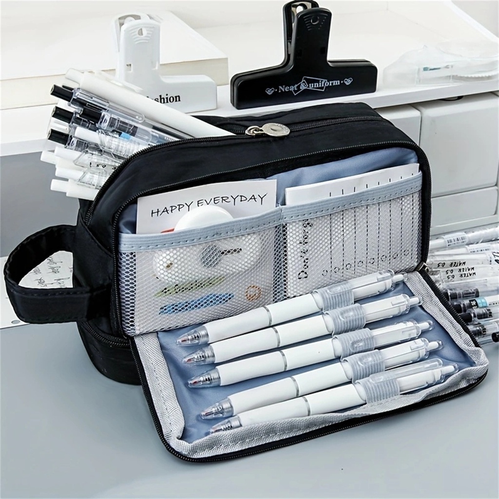 Black 5-layer Large Capacity Pencil Case Portable Pen Bag for Students ...