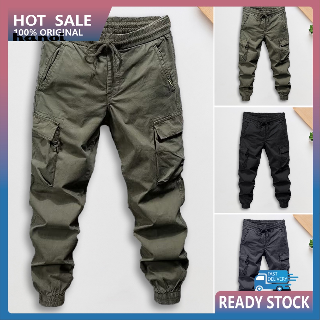 HAN_ Men Cargo Pants Durable Cargo Pants Men's Elastic Waist Cargo ...