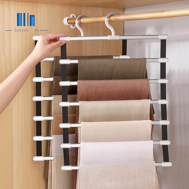 6 Layers Pants Hangers Space Saving Trouser Storage Racks Home Closet ...