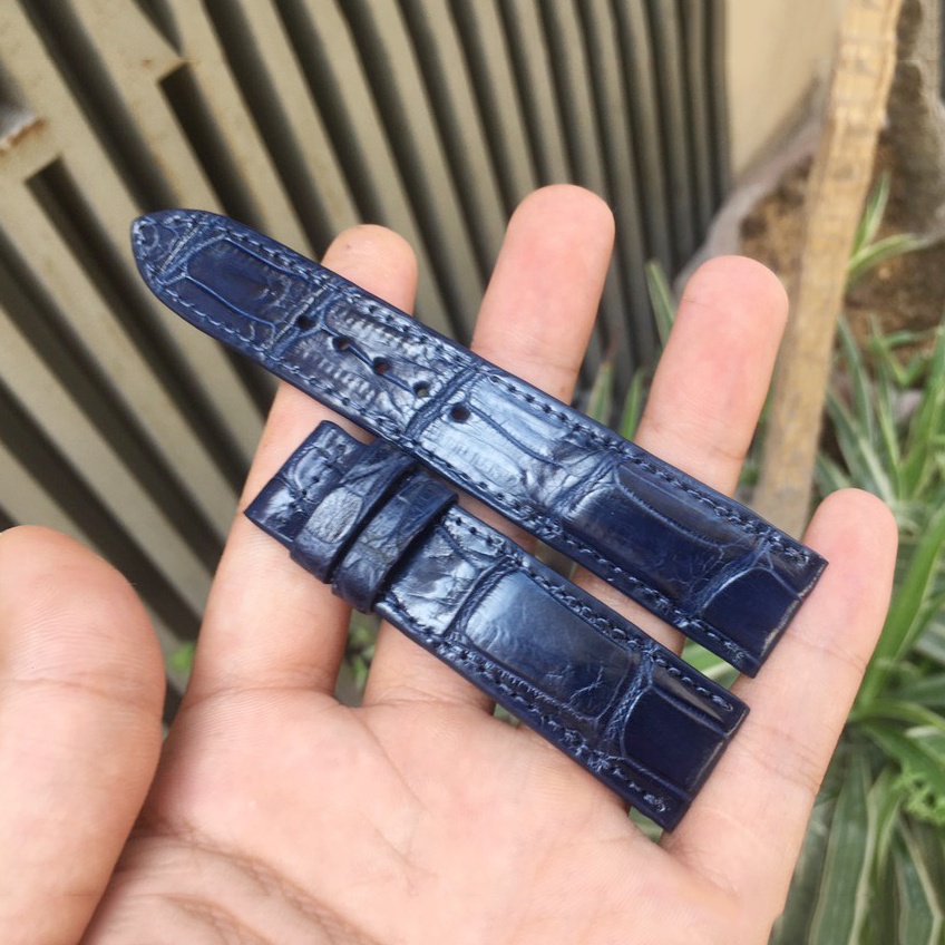 Men's Crocodile Leather Watch Strap, Navy Blue, Bamboo Pattern, All ...