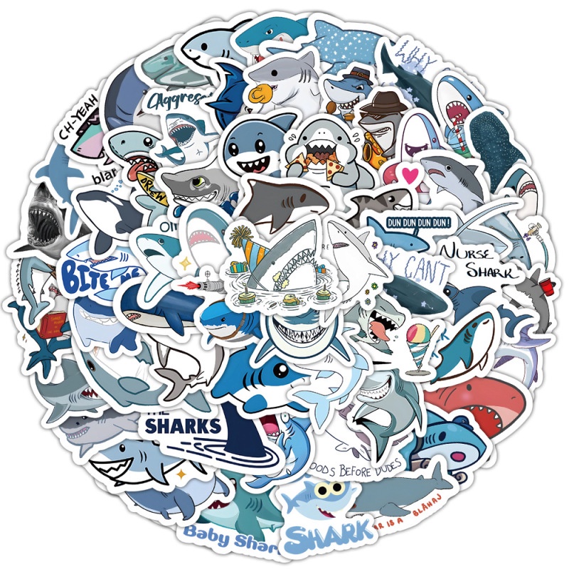 100Pcs Cartoon Shark Stickers for Kids Boys, Funny Ocean Shark ...