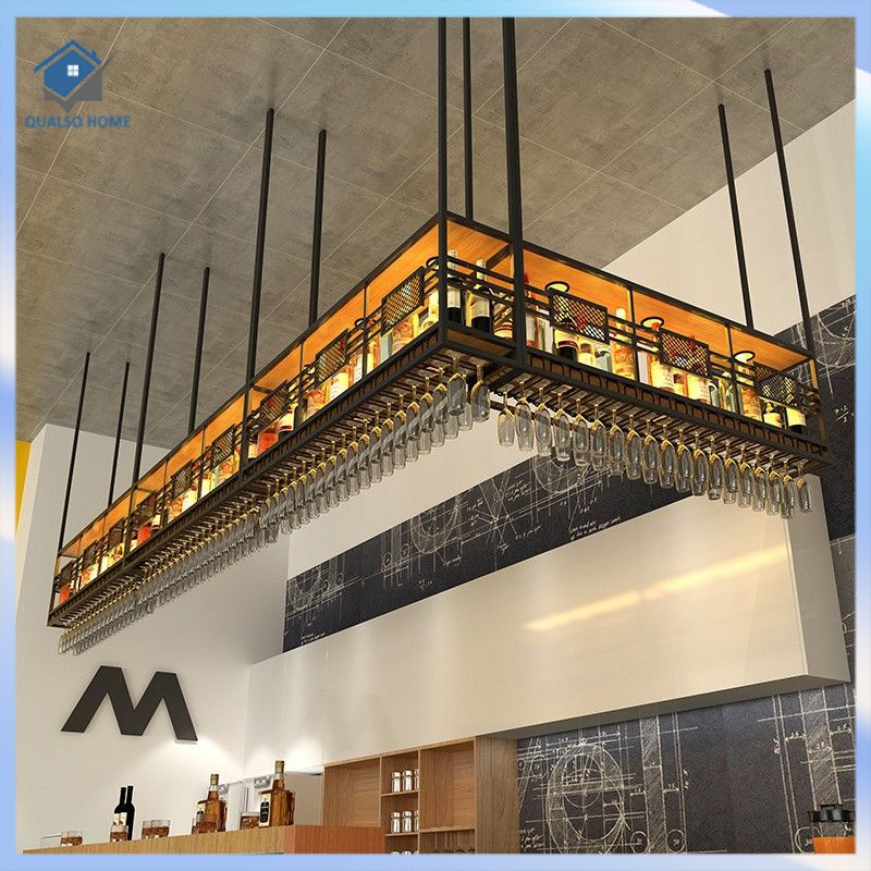 Bar Counter Wall Cupboard Goblet Upside down Hanging Rack Wrought Iron ...