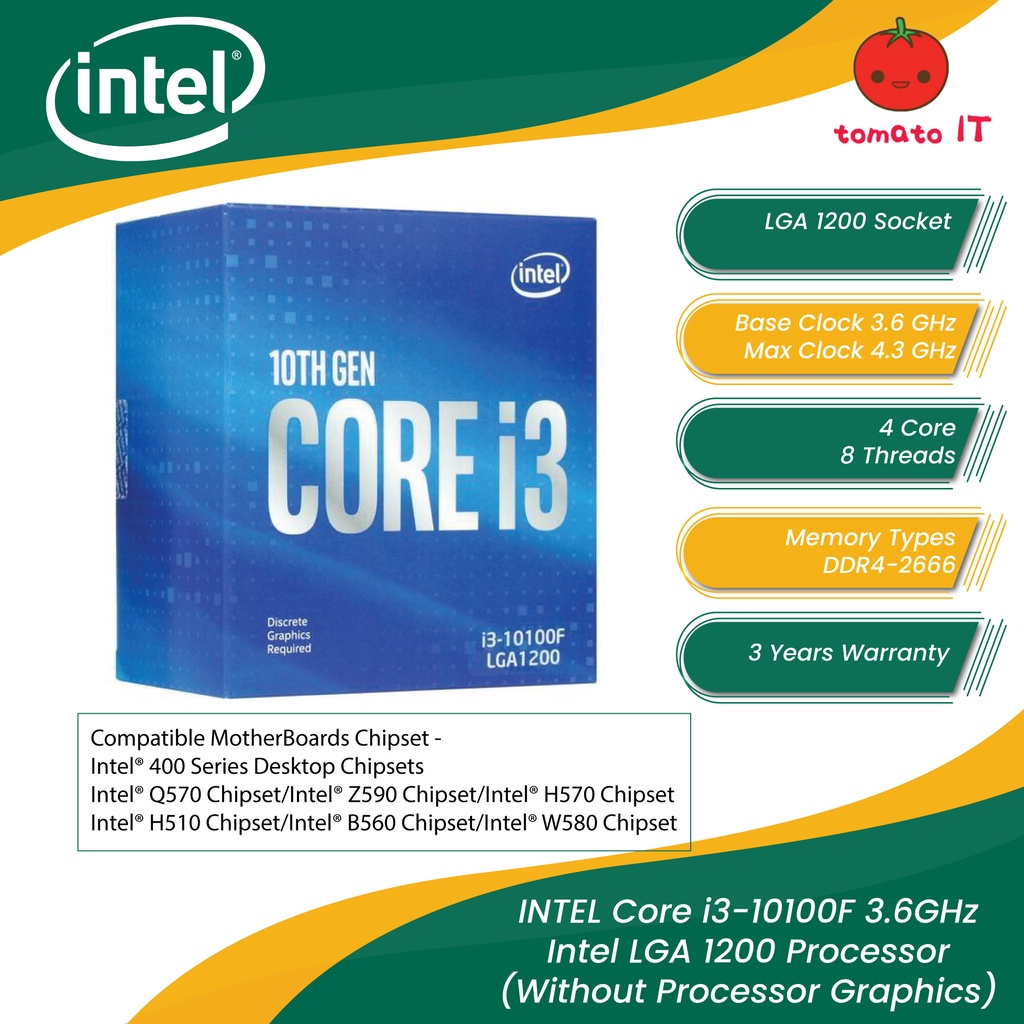 INTEL Core i3-10100F 3.6GHz LGA1200 Processor (Without Processor ...