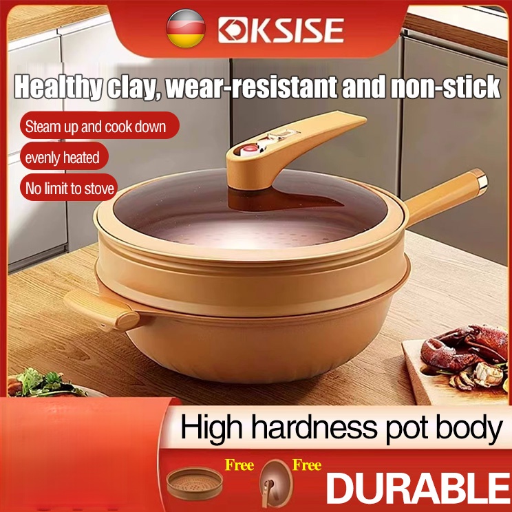 【Ready Stock】NonStick Clay Frying Pan with SeeThrough Glass Cover ...