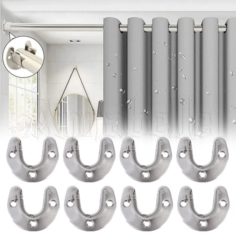 2Sets Hanging Rod U-shaped Round Tube Bracket Socket - Stainless Steel ...