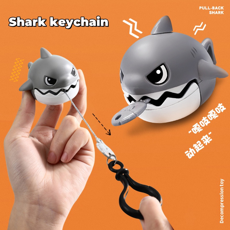 Pull Line Shark Keychain Cute Bag Pendant Creative Clockwork Toy SP049 ...