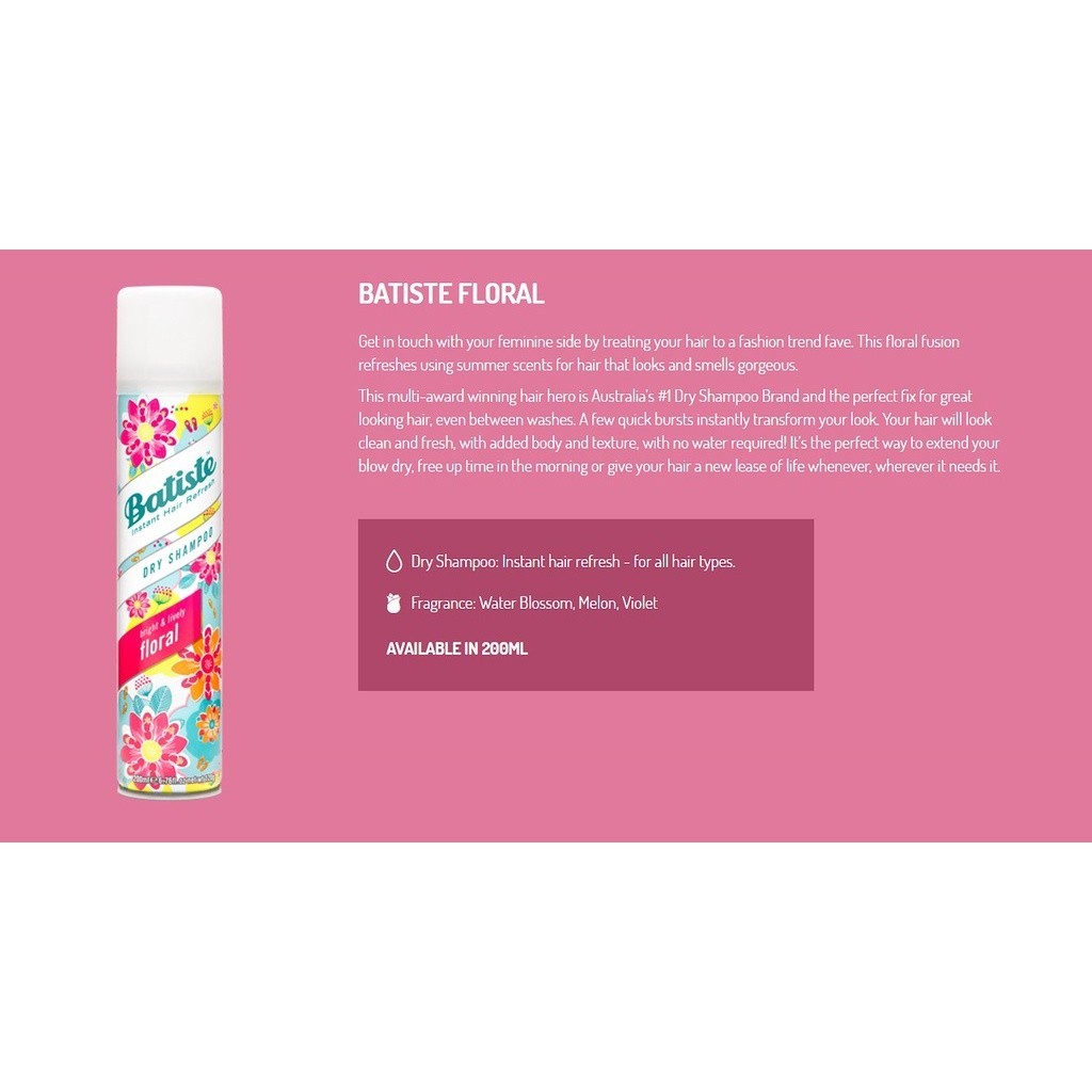 Batiste Dry Shampoo 50ml/200ml- 8 Variants/Stylist XXL Volune Spray ...