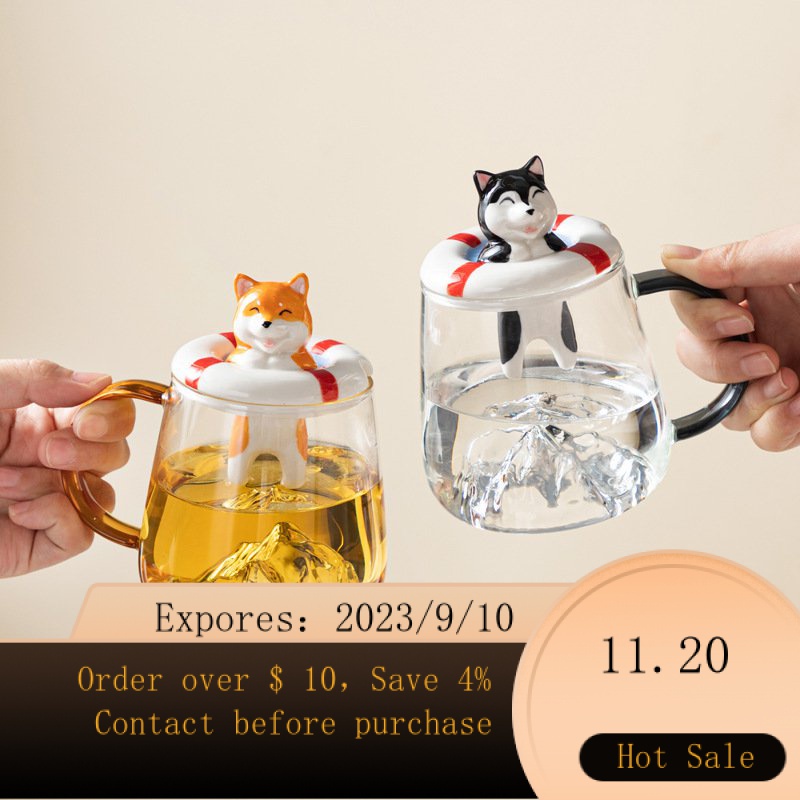 NEW Borosilicate Glass Cute Mug with Lid Couple's Men's and Women's ...
