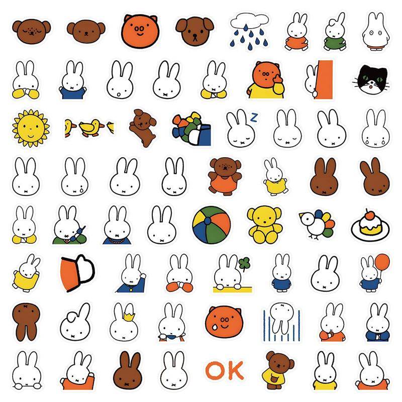 50~64pcs new Miffy Rabbit cartoon cute stickers for children's reward ...