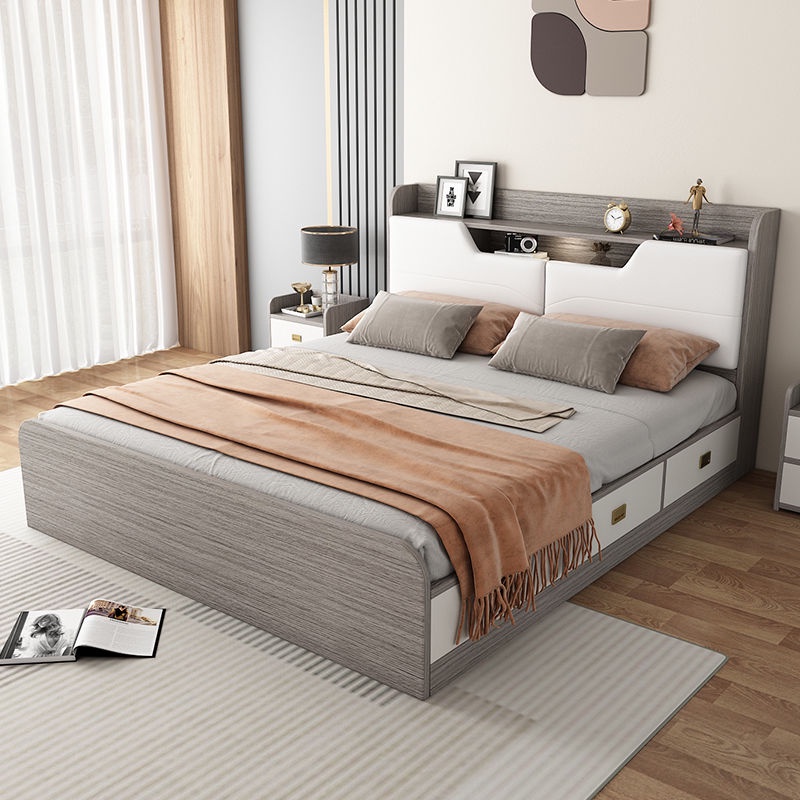 Solid Wood High Box Bed Frame Storage Bed 2m Double Bed Storage Bed 1 ...