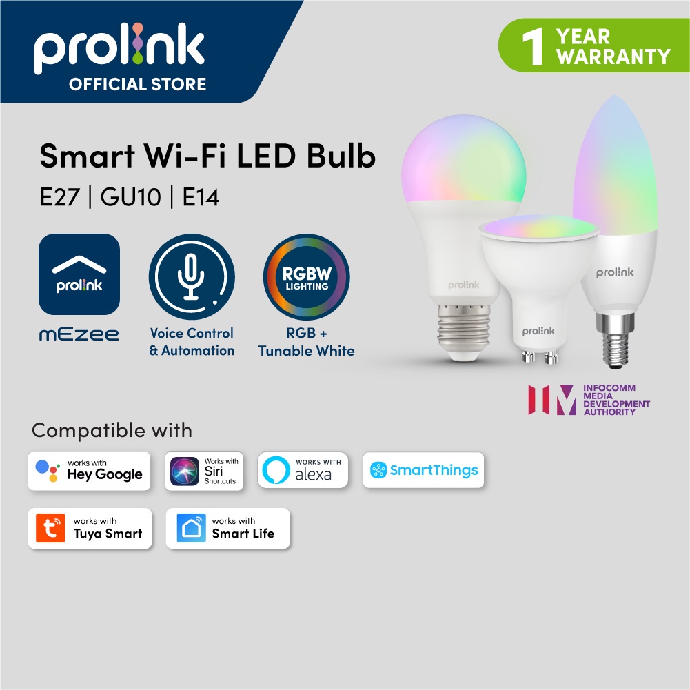 Prolink Smart Wi-Fi LED Bulb (5W GU10/ 5W E14/ 10W 13W E27) - Voice Control/ Google Home/ mEzee ...