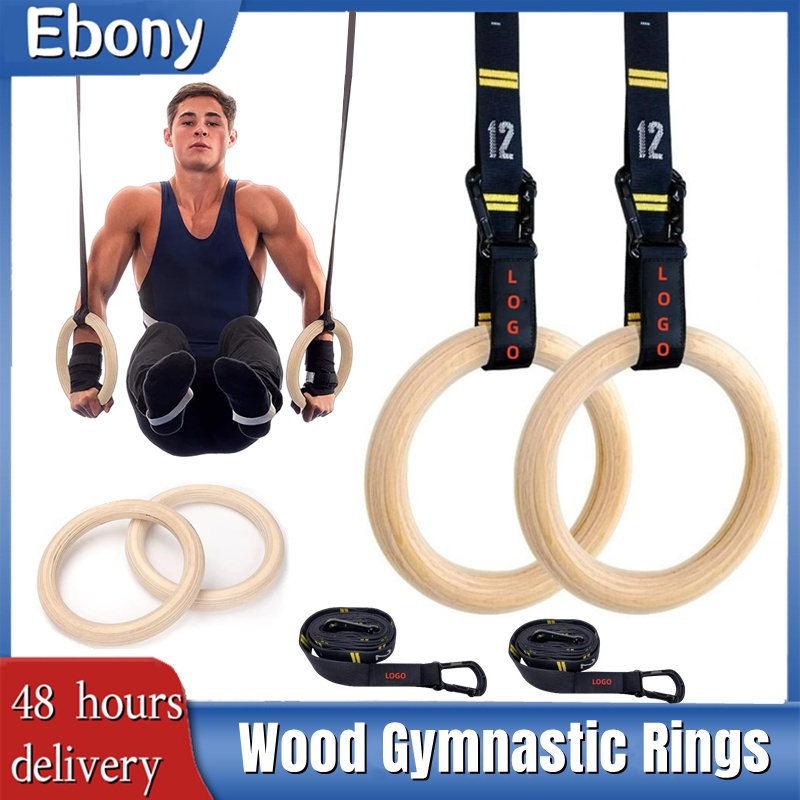 Wood Gymnastic Rings with Quick Adjust Numbered Straps, Full Body ...