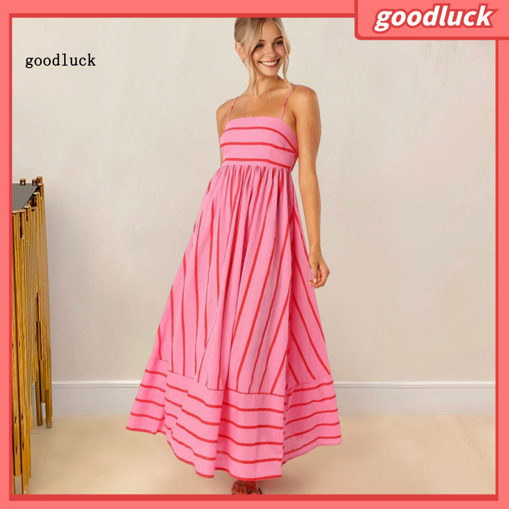 goodluck| Sweet Style Striped Dress Open Back Summer Dress Striped ...