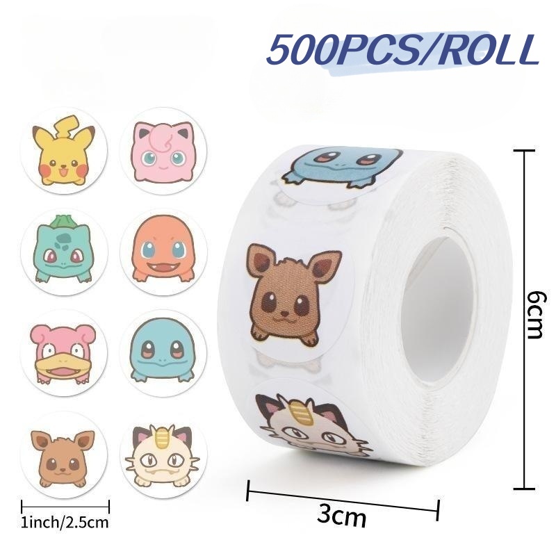 500PCS/Roll Pokémon Circular Sealing Stickers For Helmet Bicycle Hand ...