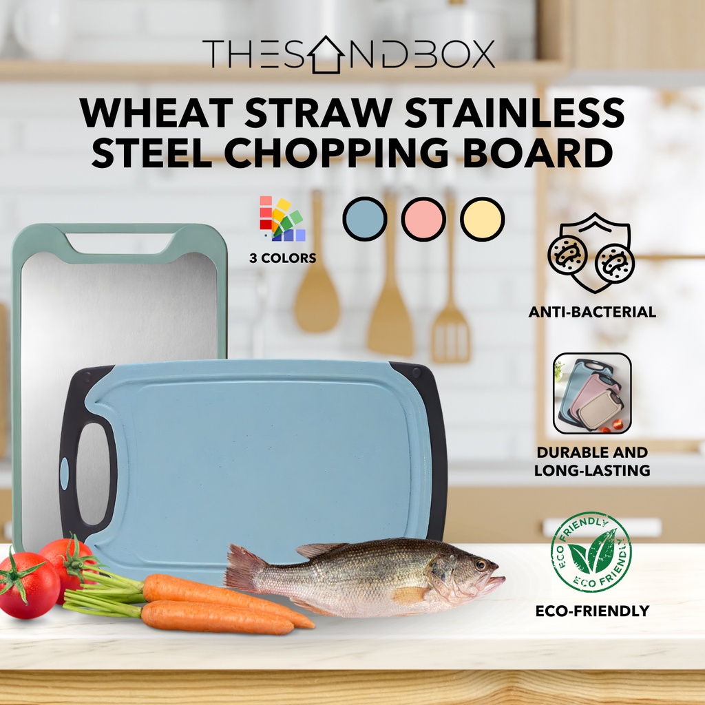 Organic Wheat Straw Chopping Board – Eco-Friendly, Stainless Steel ...