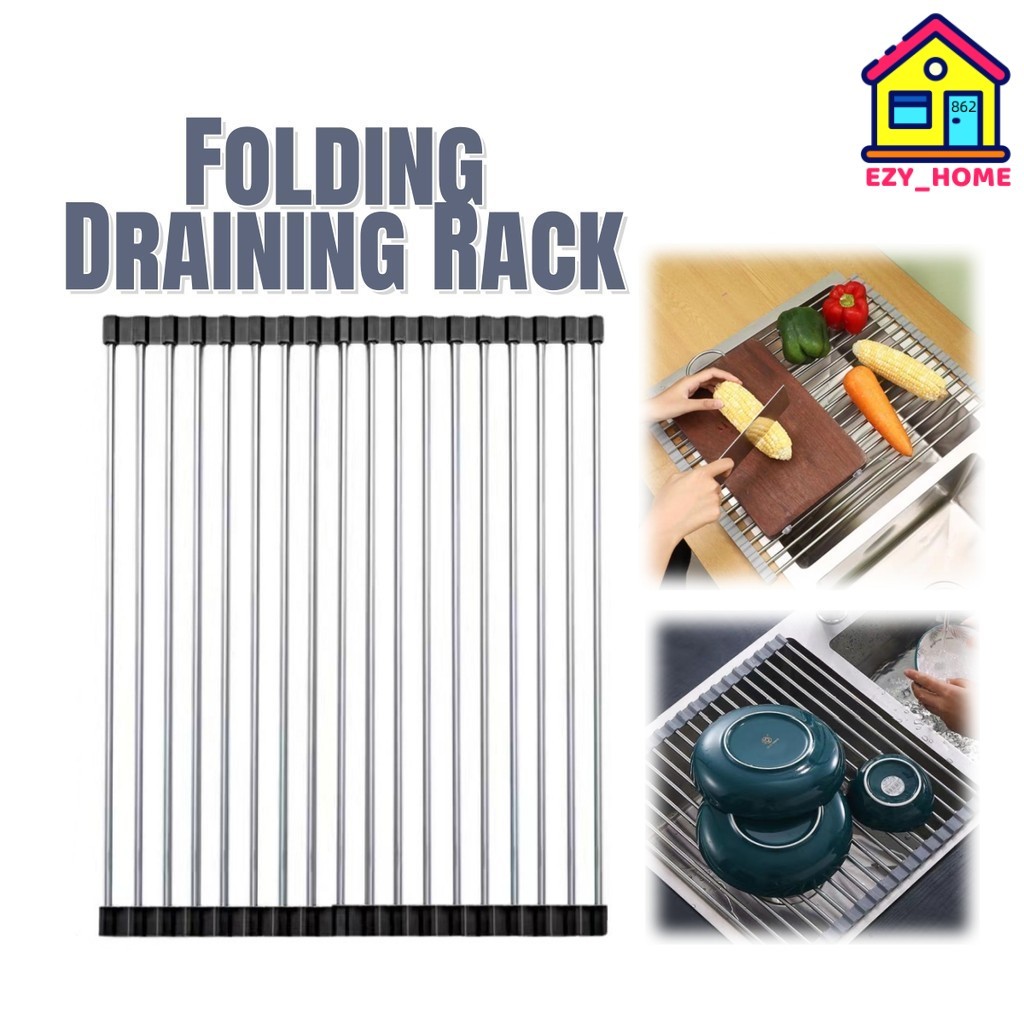 Extra Long Roll Up Foldable Drying Rack Stainless Steel Multipurpose ...
