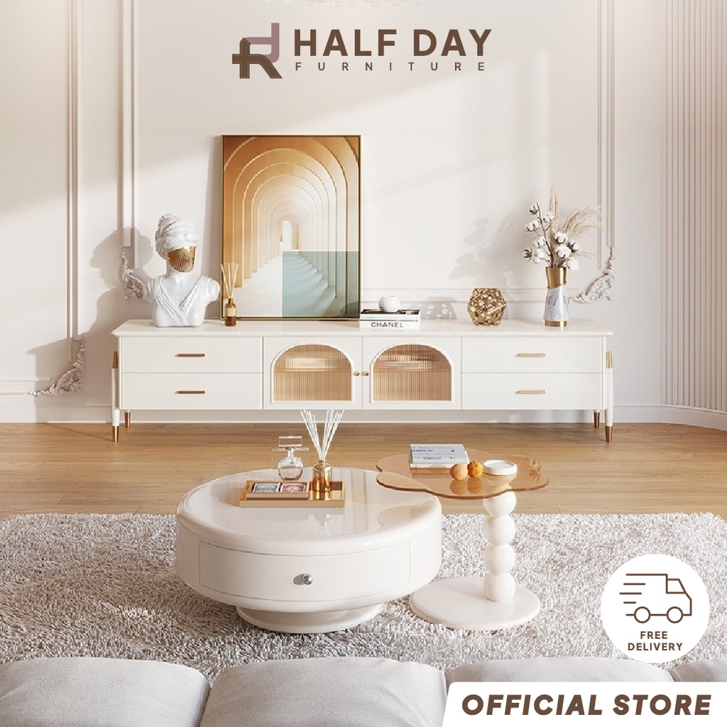 Halfday - Coffee Table Stone Slab Multifunctional Rotating Round ...