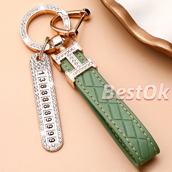 Handmade Woven Leather Rope Keychains with Bling Diamond Fashion Anti ...