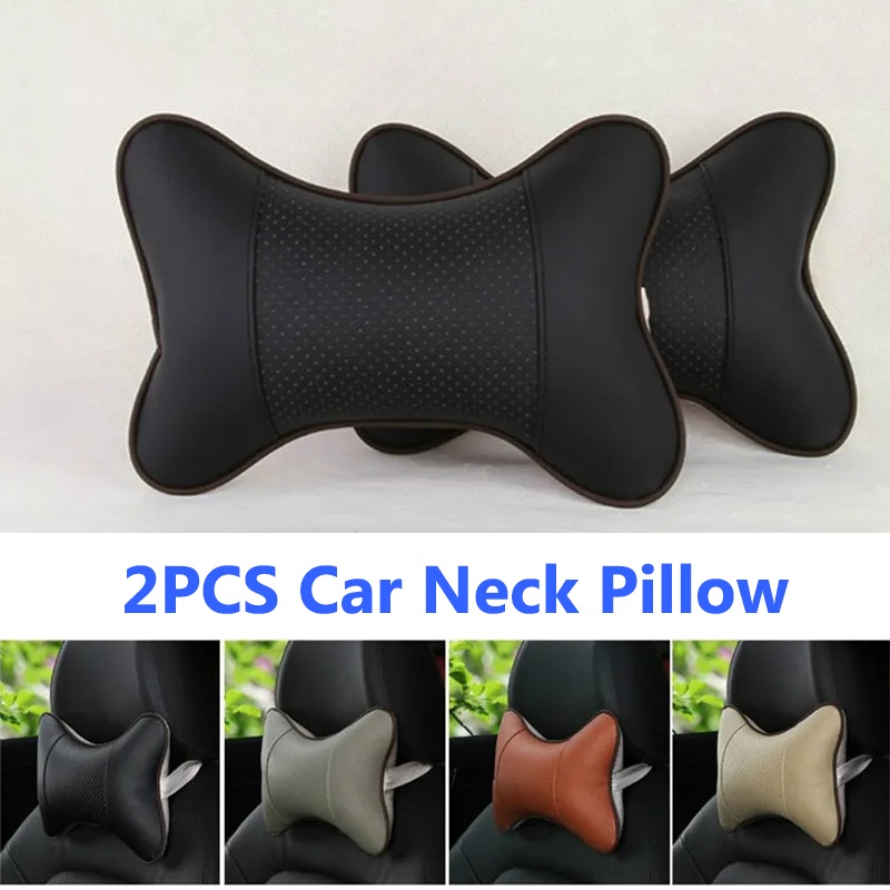 2PCS Universal Car Neck Pillows PU Leather Breathable Mesh Auto Car ...