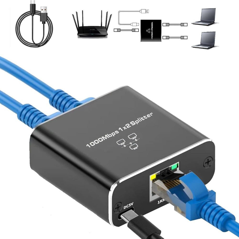 RJ45 Network 100Mbps / Gigabit Ethernet Adapter 1 Male to 2 Female LAN ...
