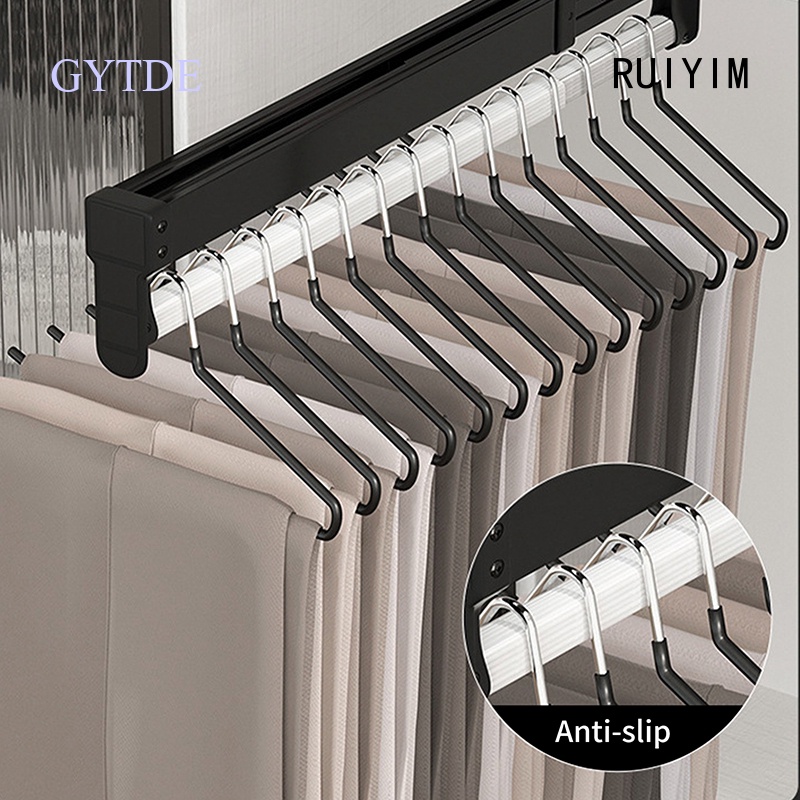 RUIYIM Retractable Clothes Rail Saves Wardrobe Push-Pull Trouser Rack ...
