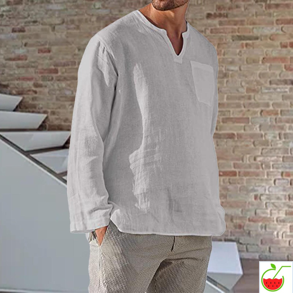 Men's Casual Linen Long Sleeve Shirt Breathable Large Size Top | Shopee ...