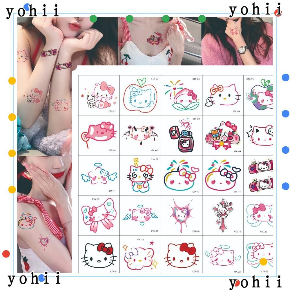 YOHII Temporary Tattoo, Cute Hello Kitty Cartoon Stickers, Waterproof ...