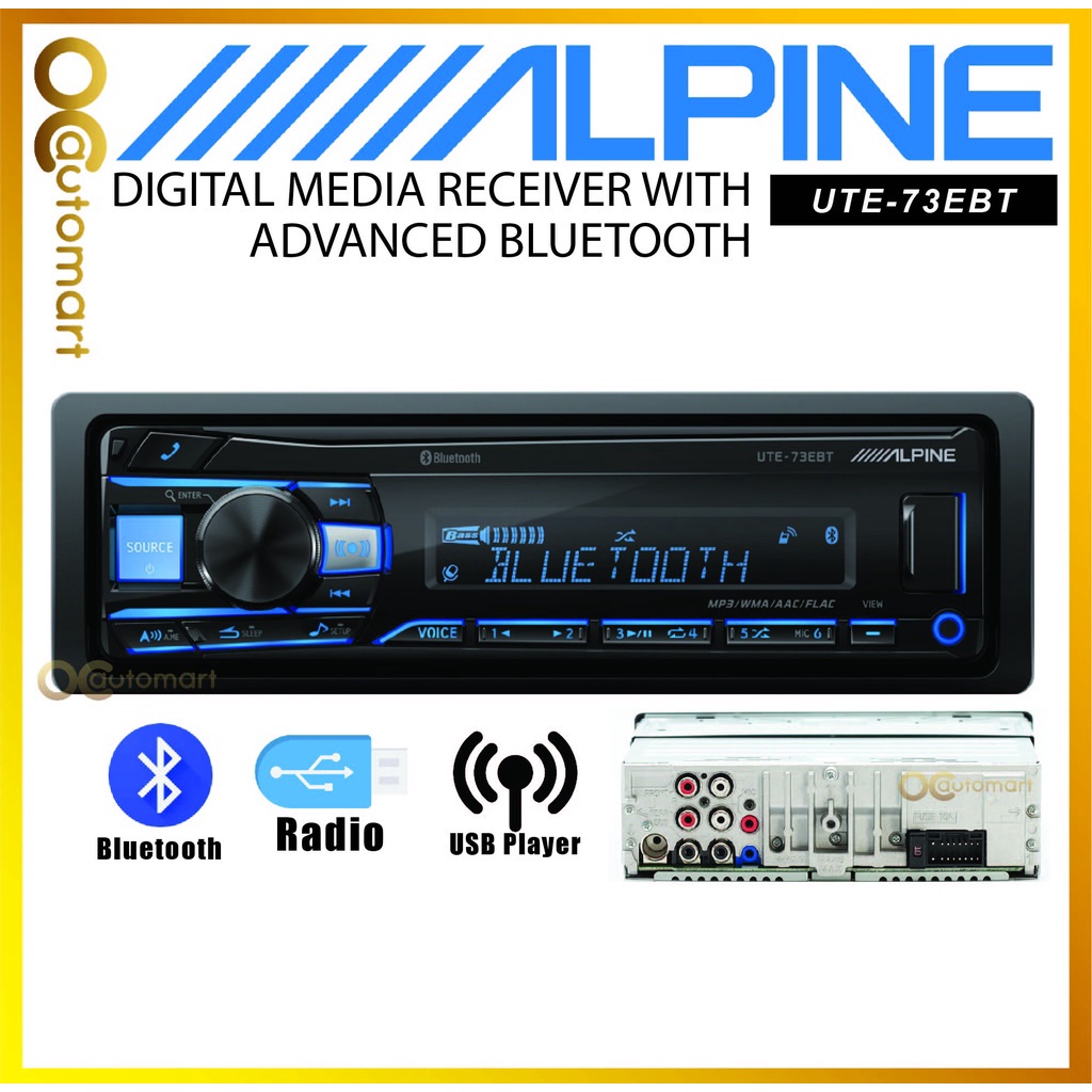 Alpine UTE-73EBT Single DIN Bluetooth USB Aux Car Stereo Receiver (No ...