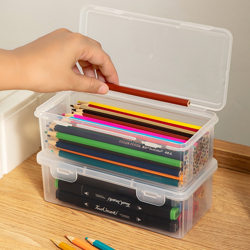 Large Capacity Transparent Stationery Storage Box Marker Sketch Pen ...