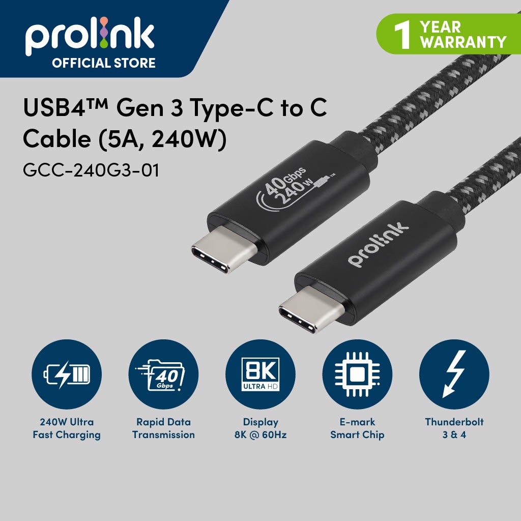 Prolink 240W PD3.1 USB4 Gen 3x2 40Gbps 8K 60Hz Cable - Compatible ...