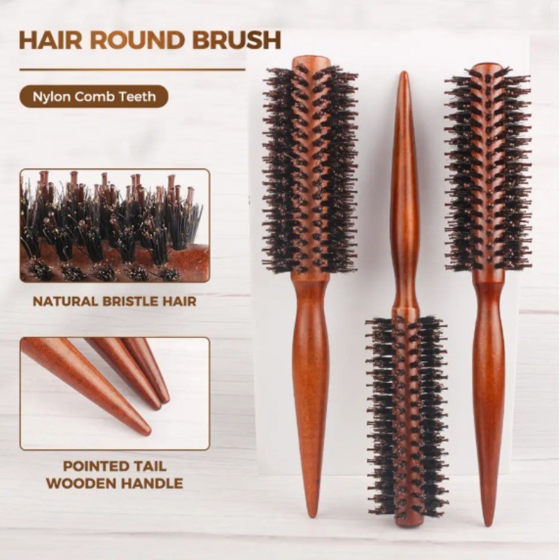 Wood Handle Round Rolling Brush Straight Twill Hair Comb Boar Bristle ...