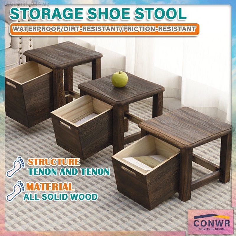 Shoe Rack Bench All Solid Wood Retro Storage Bench Household Storage ...