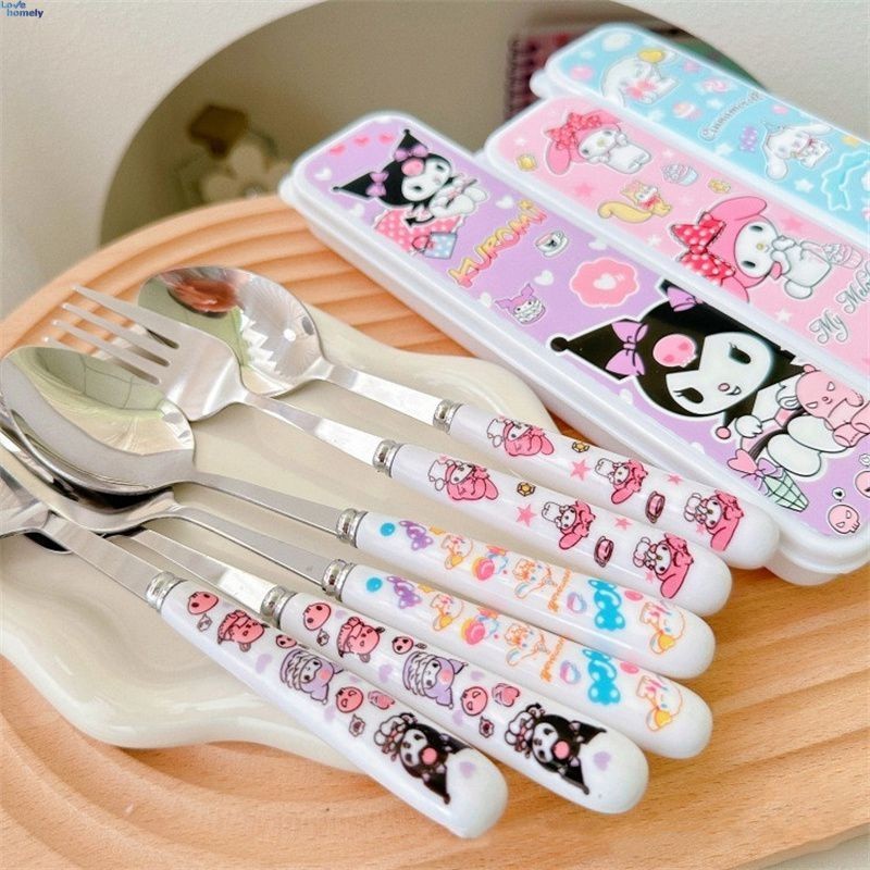 3PCS/Set Sanrio Kuromi Tableware 410 Stainless Steel Spoon Fork ...