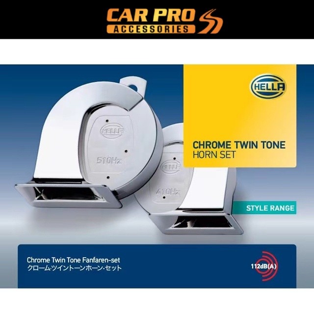 HELLA Chrome Twin Tone Horn Set 12V For Passenger Cars 112dB Dual Tone ...