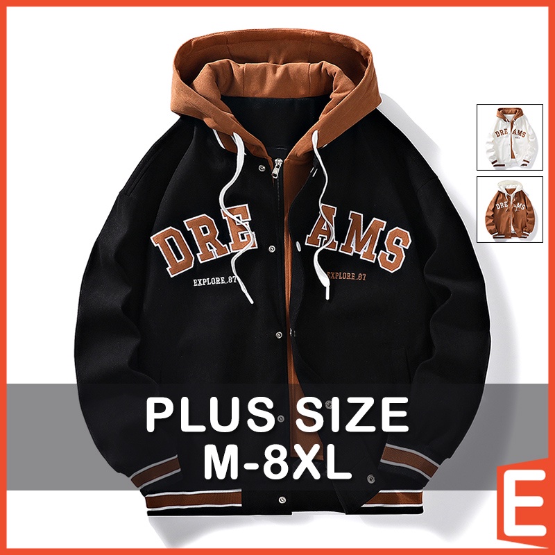 [M-8XL] Plus Size Hooded Jacket Men Korean Long Sleeve Pocket Zip False ...