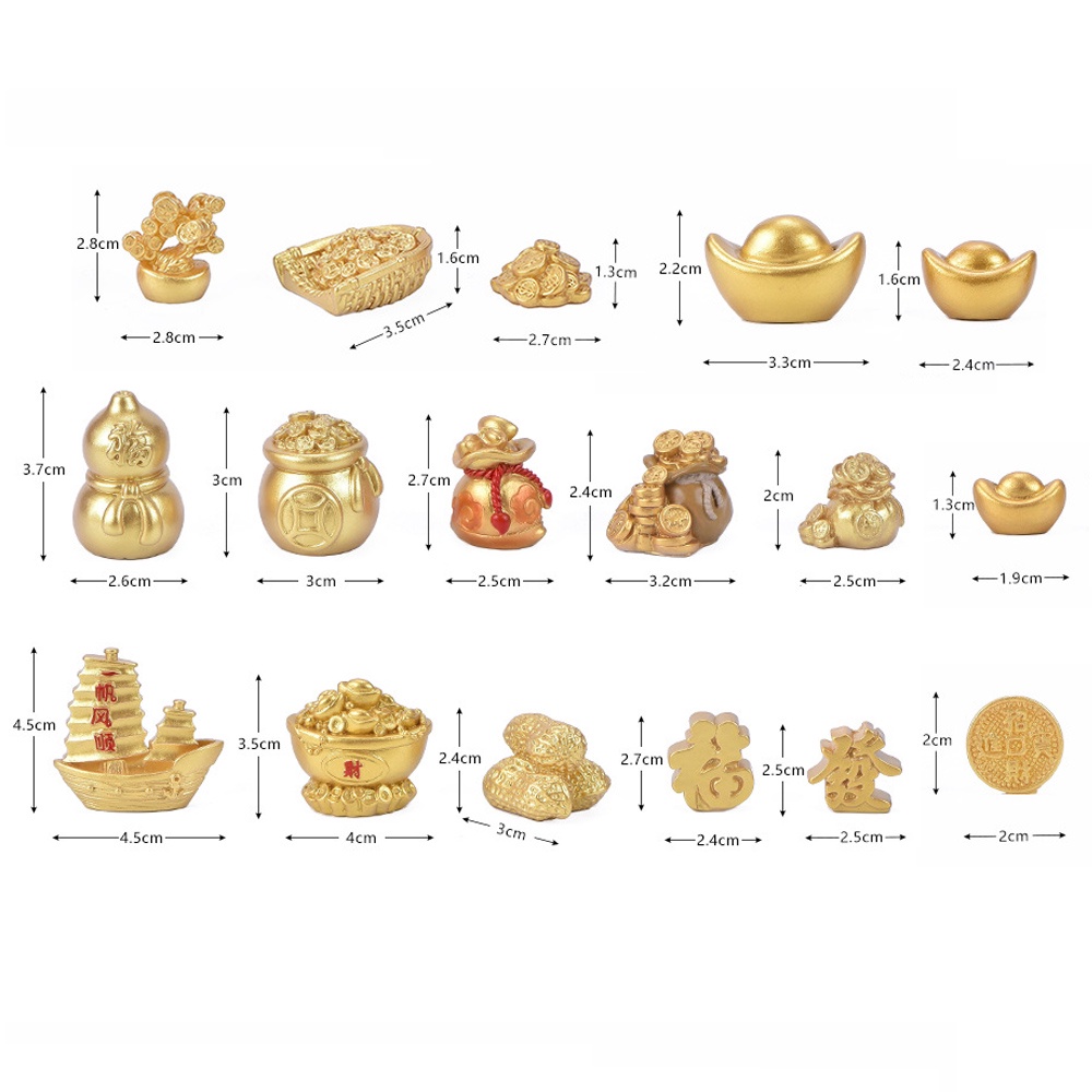 Golden Chinese Yuan Bao Wealth Golden Statue Ingots Decor Ornament ...
