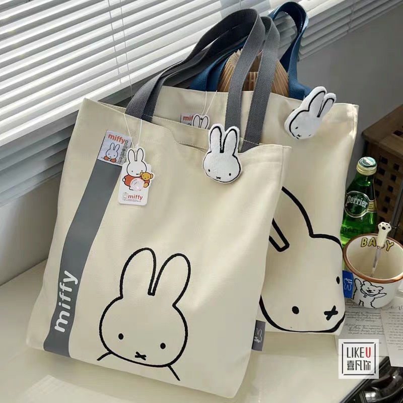Cute cartoon large capacity rabbit canvas bag student class one ...