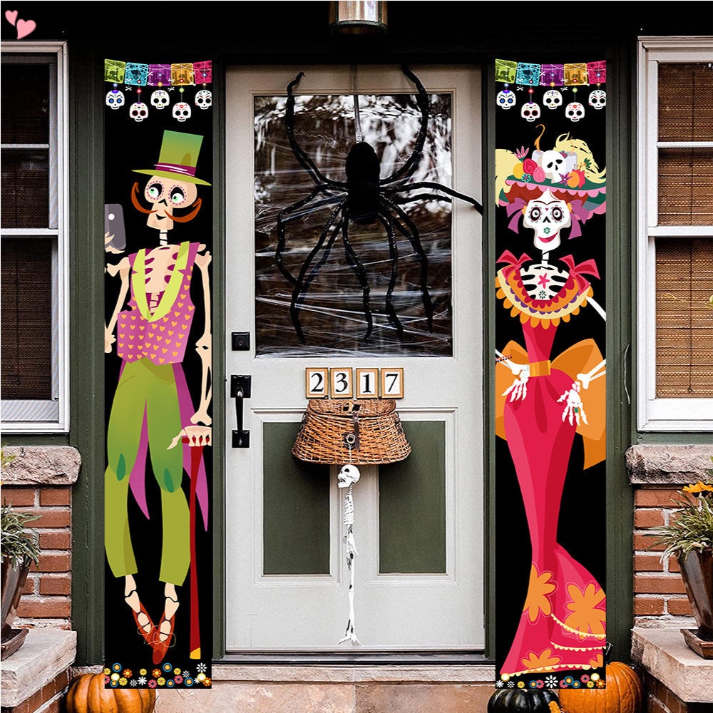Halloween Door Banner, Sugar Skull Banner Decorations Dia de Los ...