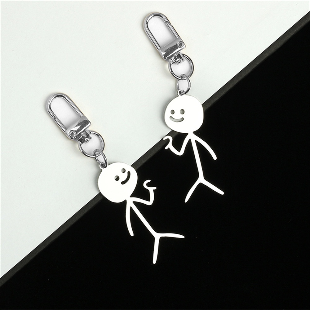 1Pair Funny Finger Heart Stickman Keychains Stainless Steel Doodle ...