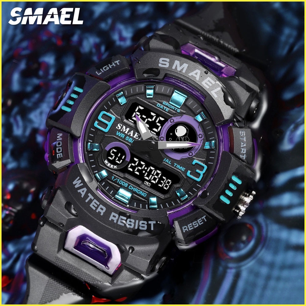 SMAEL Man Military Digital Waterproof Watch Black Purple LED Watches ...