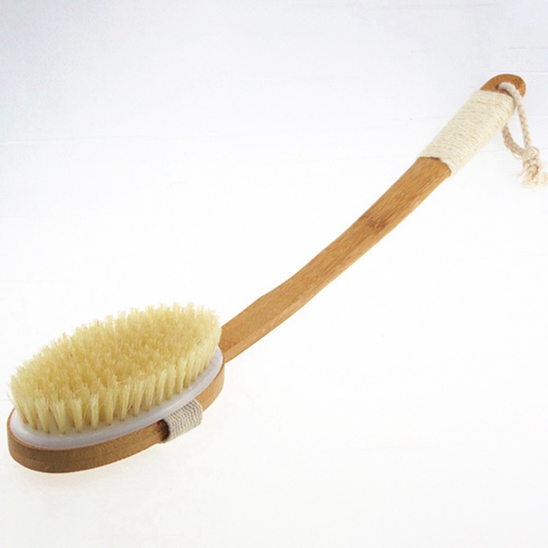 Back Scrubber with Bristles and Long Handle - Luxurious Curved Wooden ...