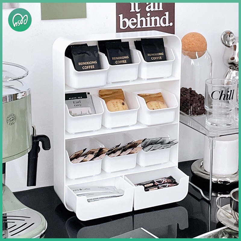 Desktop Tea bag Organizer holder / White Drawer Type Multi-Grid Box ...