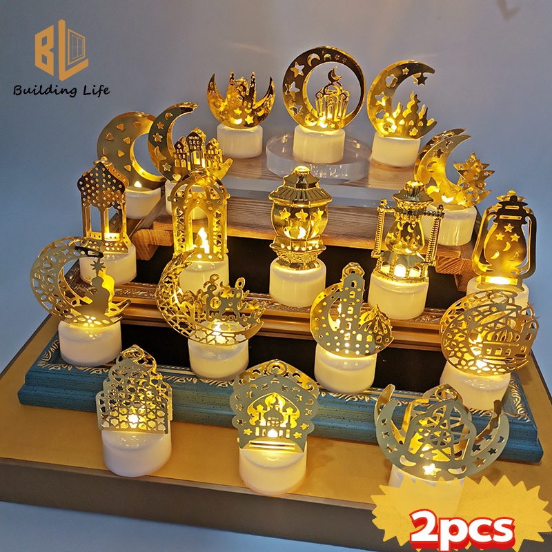 2pcs Raya 2025 LED Light Candle Lamp Ramadan Lights Magic Lamp Moon ...