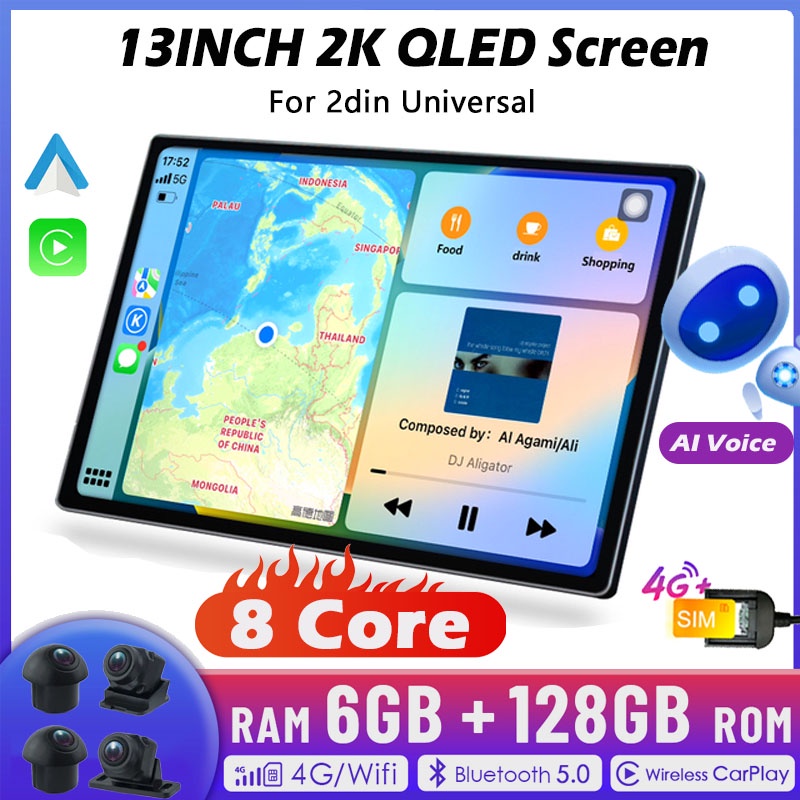 【13inch QLED 2K】TS18 8Core 6G+128G Android Car Player with 360 camera ...