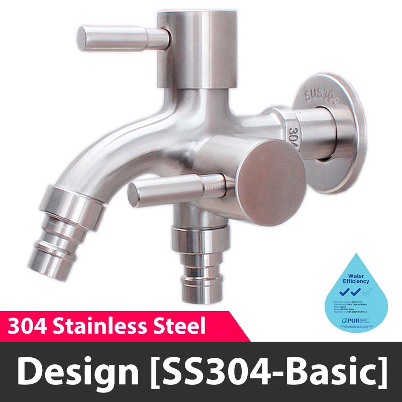 304 Stainless Steel Double Two 2 Way Dual Water Tap Splitter ...