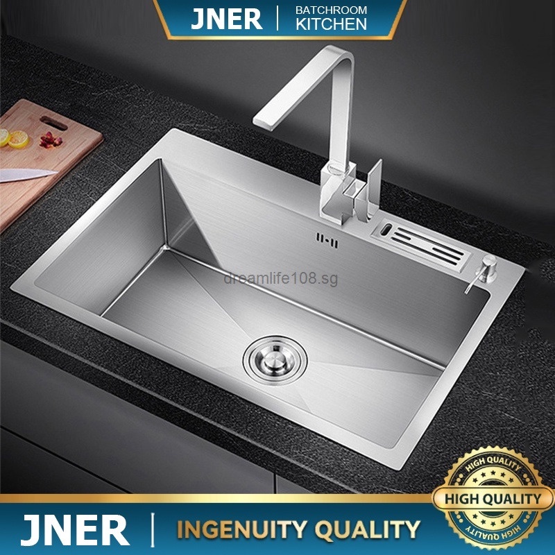 Kitchen Sink Stainless Steel Single Bowl Sink Manual Undercounter Basin ...
